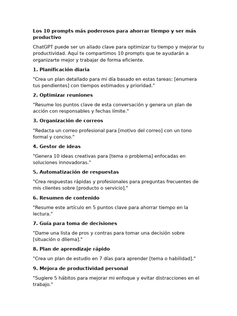 Prompts para Aumentar Productividad | PDF