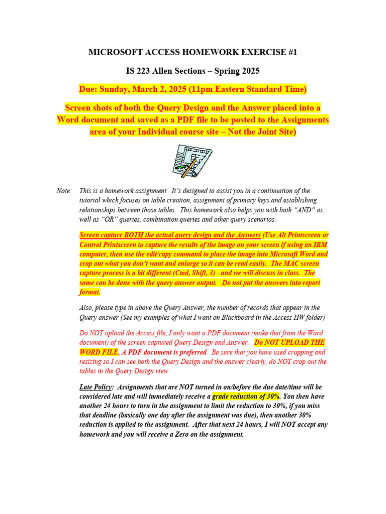 MS Access HW#1 - Spring 2025-IS223-Allen | PDF | Microsoft Word | Microsoft Access
