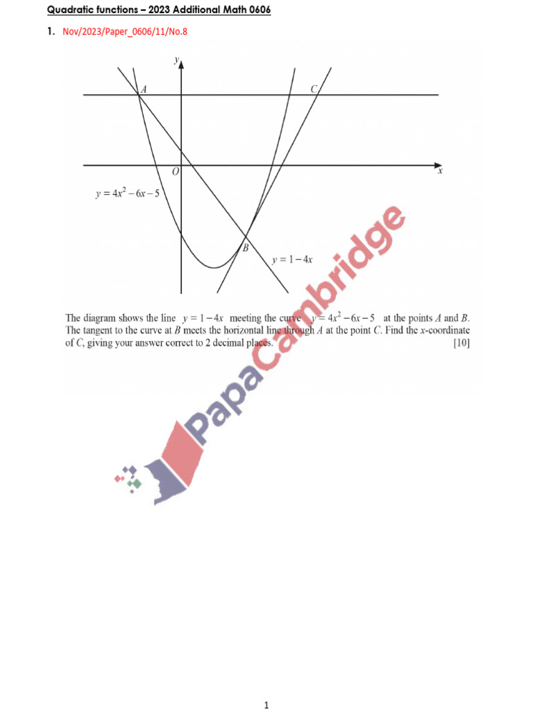 2023 Quadratic Functions Add Math 0606 | PDF