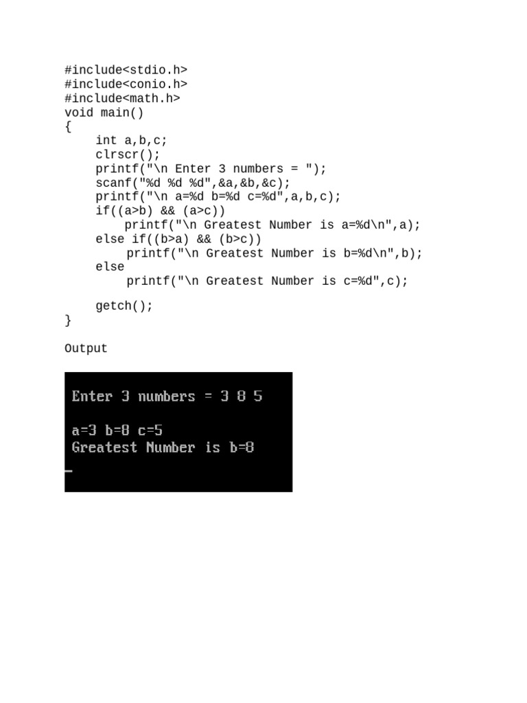 C Program: Find Greatest of Three Numbers | PDF