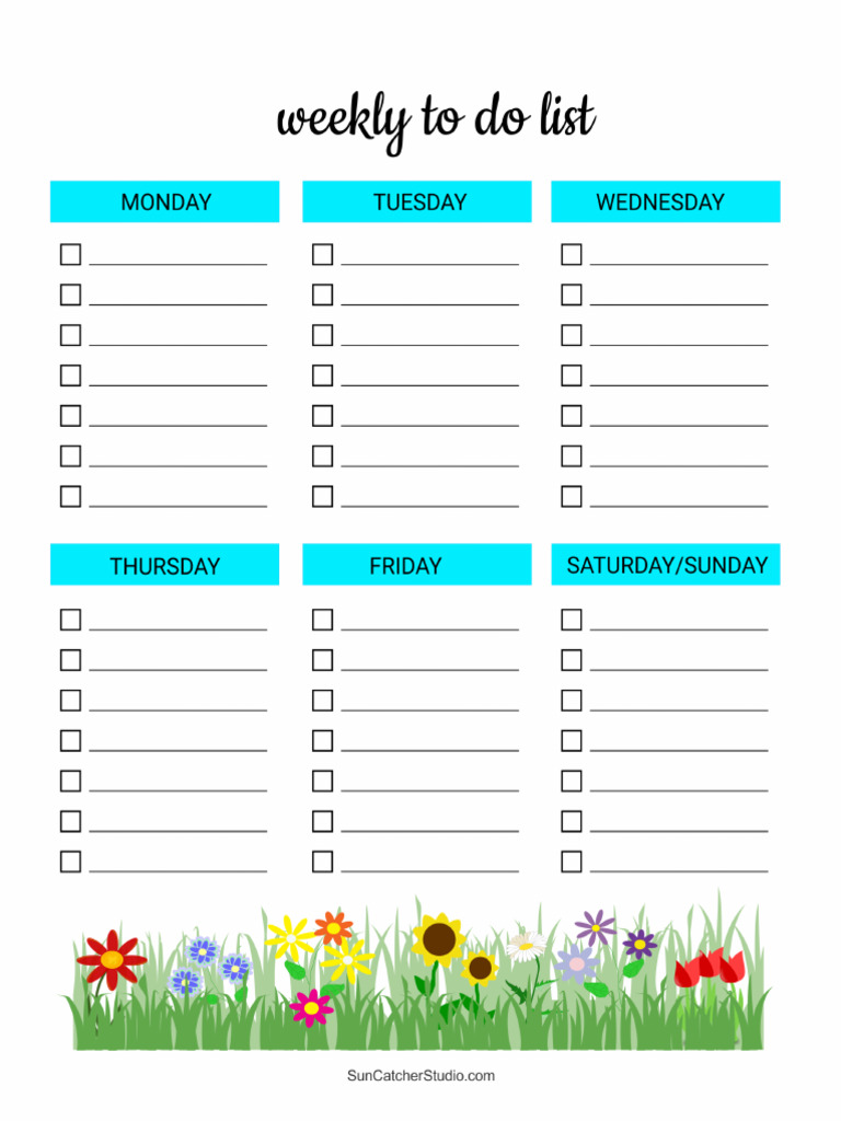 Printable Weekly to Do List Template 3 010101 00eeff | PDF