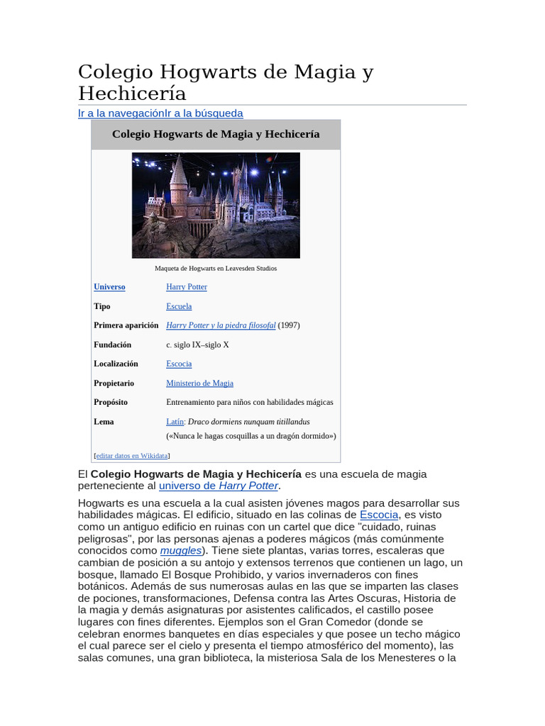 Colegio Hogwarts de Magia y Hechicería | PDF | Harry Potter | Mitografía