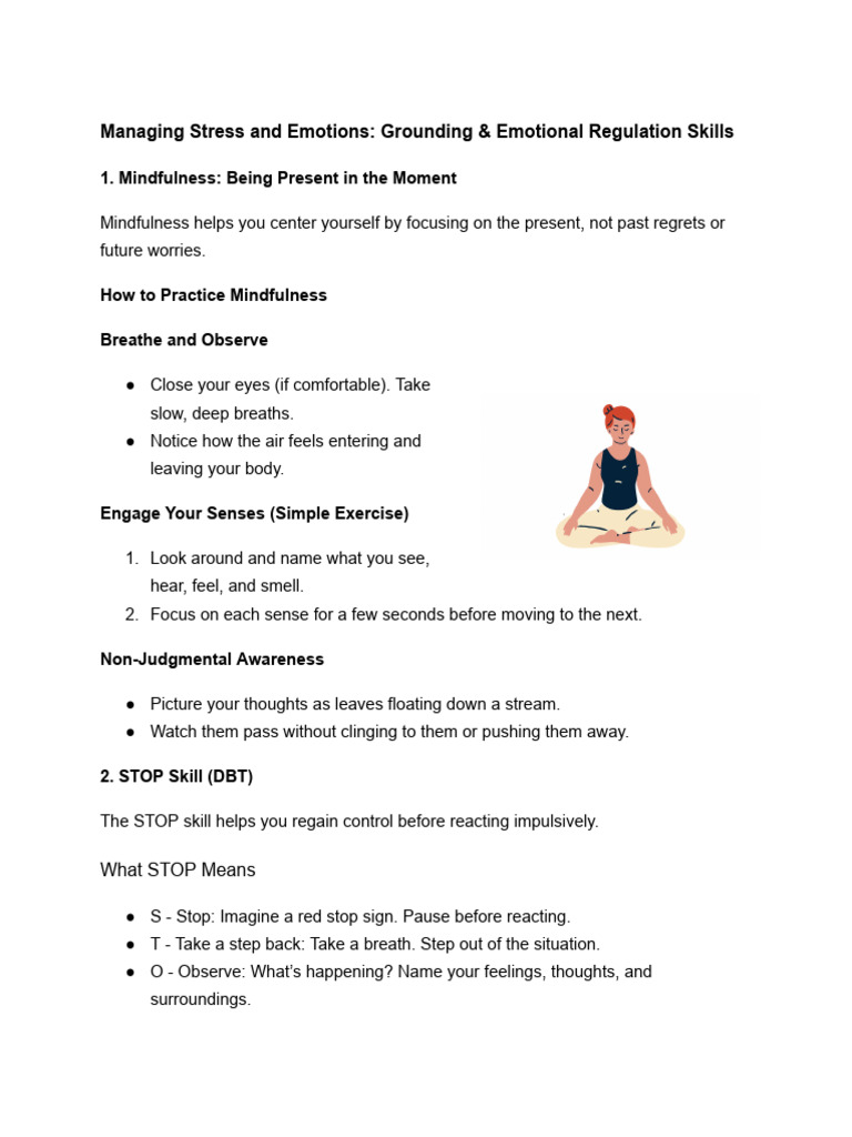 Managing Stress and Emotions - Grounding - Emotional Regulation Skills ...
