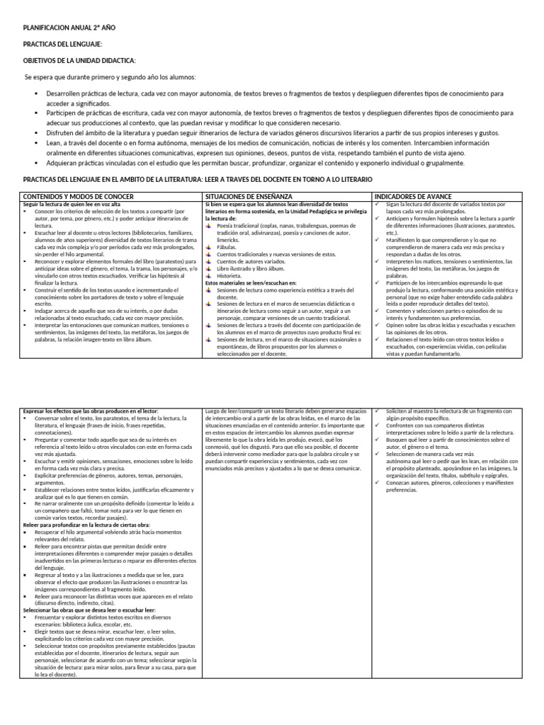 Planificación Anual 2º Año Lengua | PDF | Escritura | Puntuación