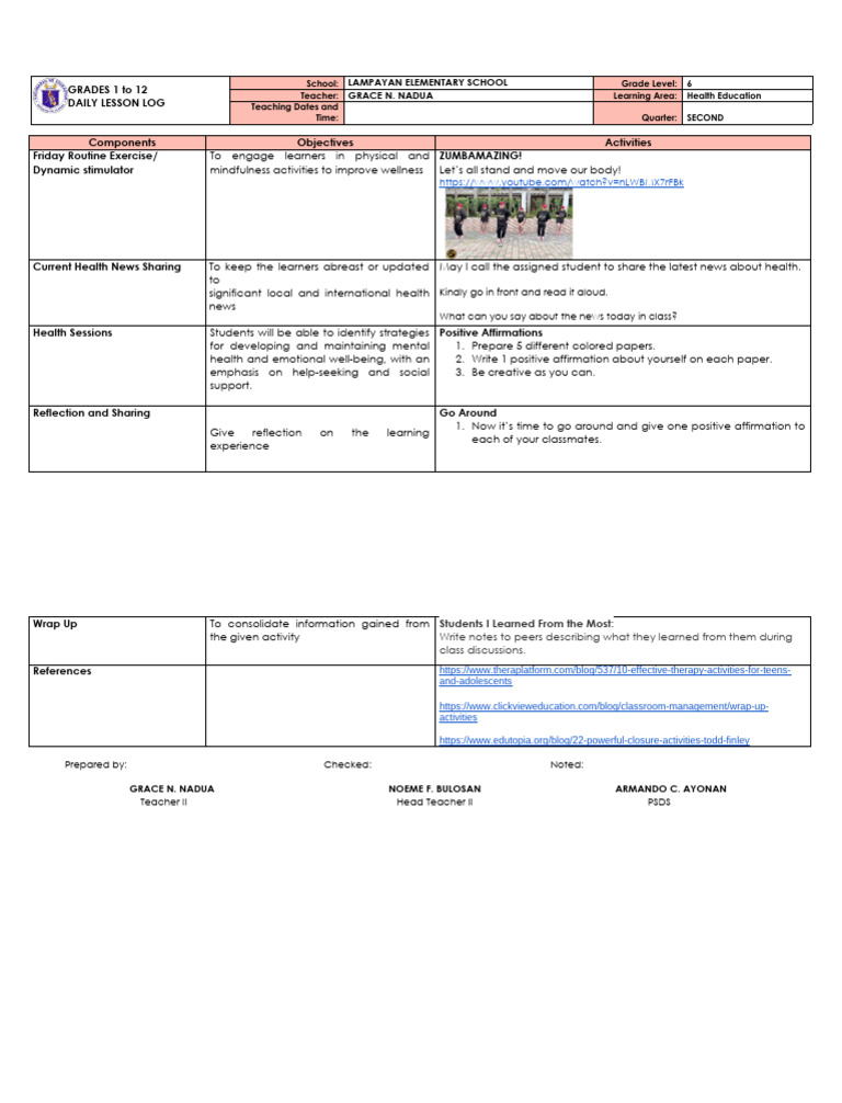 Catch Up Friday Health Education Week 7 Science 6 | PDF | Teachers | Learning