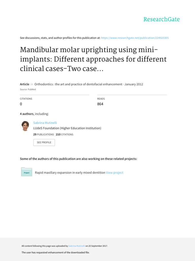 Mandibular Molar Uprighting Using Mini-Implants - Different Approaches ...