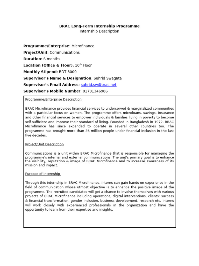 Internship JD_HO Deployment_1 | PDF | Microfinance