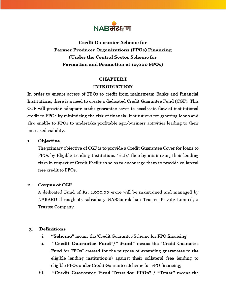 Credit Guarantee Scheme Document For Fpo | PDF | Line Of Credit | Credit