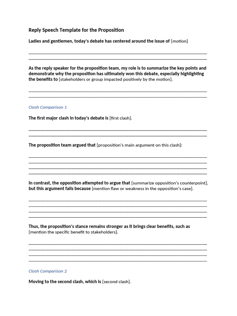 Proposition Reply Speech Template | PDF | Argument