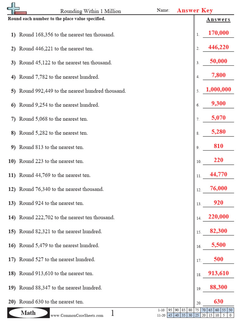 Rounding Practice Sheet - Answer Key | PDF