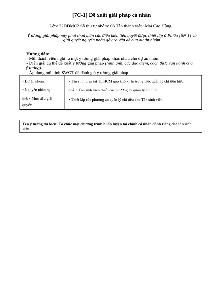 (7C-1) Đề xuất giải pháp cá nhân | PDF