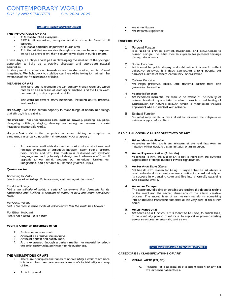 CONTEMP REVIEWER PRELIM Font7 | PDF | The Arts | Paintings