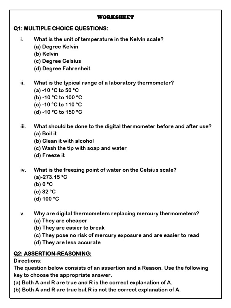 Temp & Its Measurement Worksheet-6th | PDF | Thermometer | Temperature