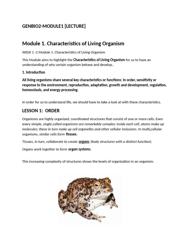 Genbio 2-Module1 - Characteristics of Living Organism | PDF | Cell ...