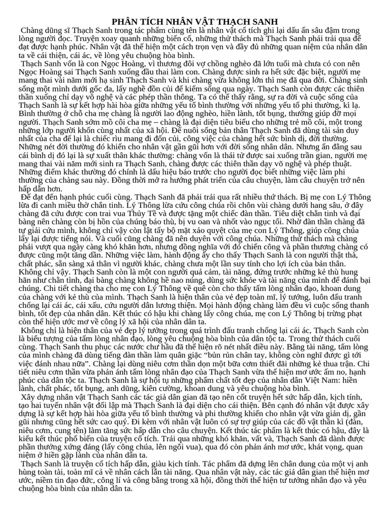PHÂN TÍCH NHÂN VẬT THẠCH SANH | PDF