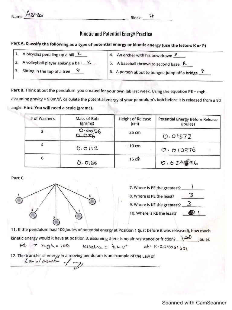 Science Kinetic and Potential Energy Practice | PDF