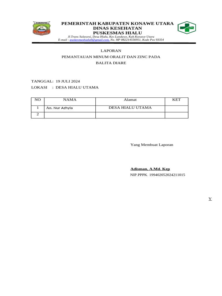Laporan Kunjungan Diare Puskesmas Hialu' | PDF