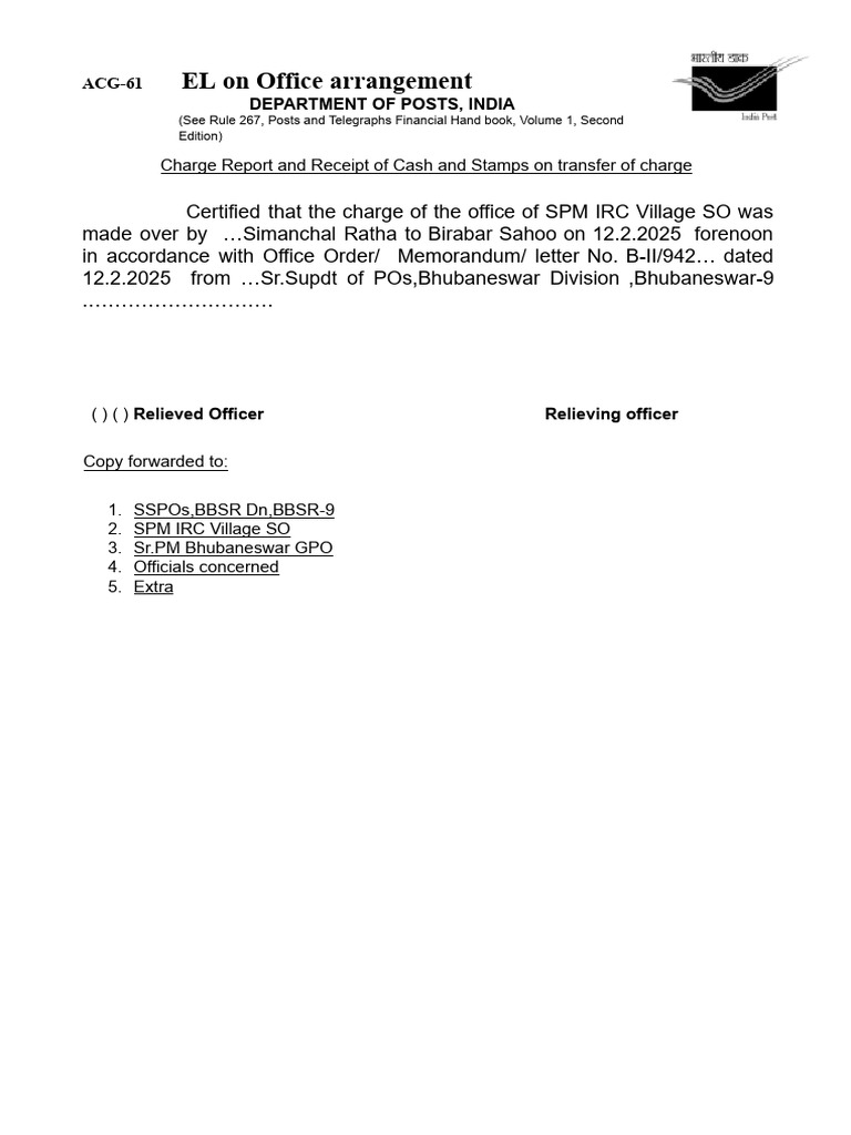 ACG-61 Charge Report for Post Office | PDF