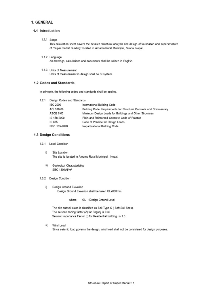 General: Structure Report of Super Market: 1 | PDF
