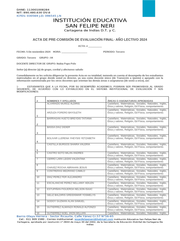 Actas de Pre-Comisiones Finales 2024 | PDF