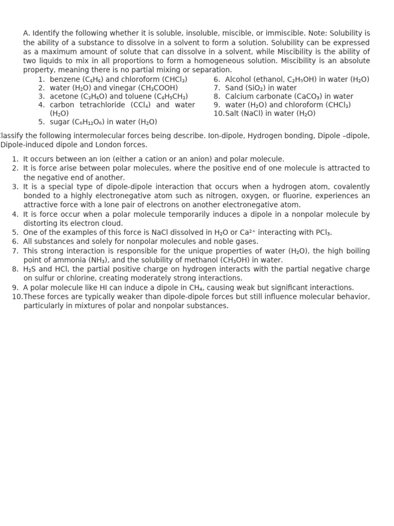 Solubility and Intermolecular Forces Explained | PDF | Chemical ...