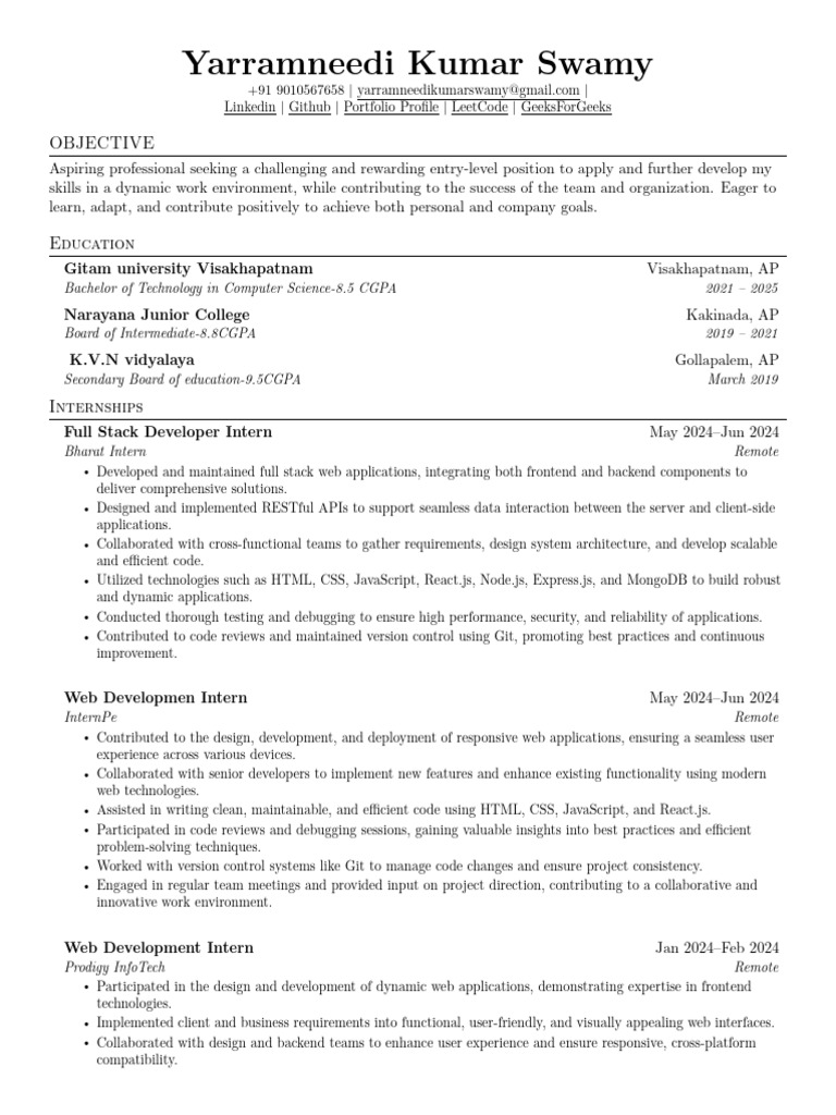 Kumar Swamy Software Development Engineer Resume | PDF | Web Development | Software Engineering