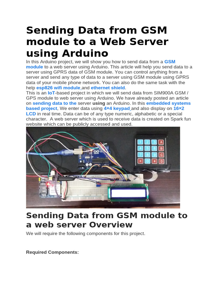 Sending Data From Gsm Module To A Web Server Using Arduino Pdf Arduino General Packet