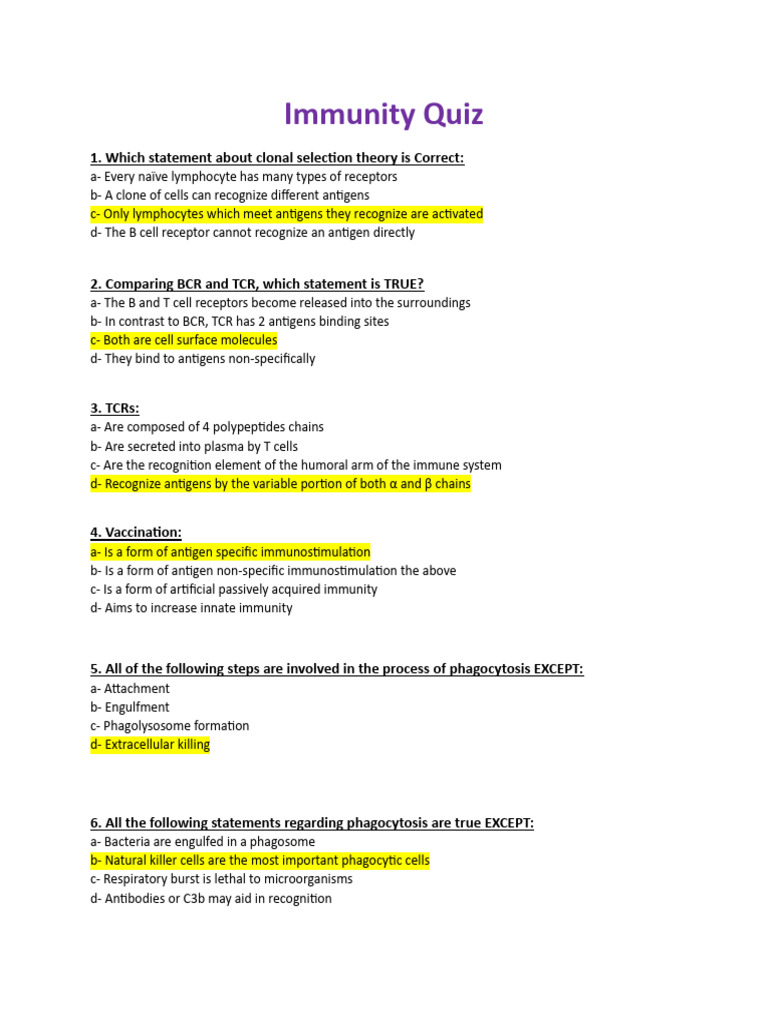 Immunity Quiz: Test Your Knowledge | PDF | Immune System | Natural ...