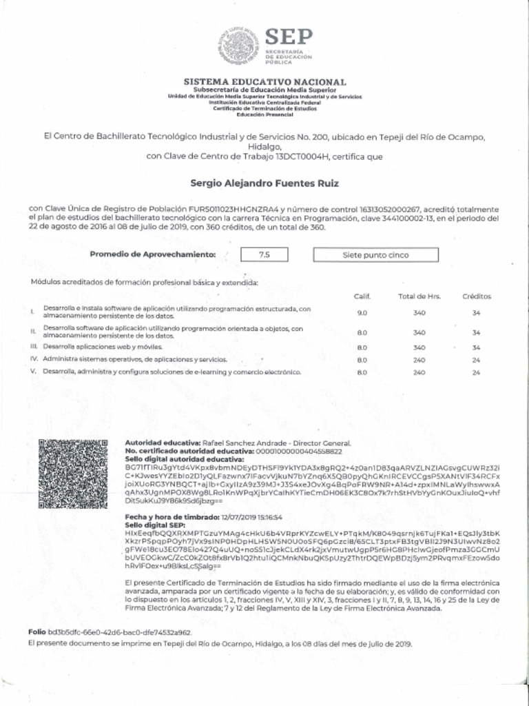 CERTIFICADO BACHILLERATO | PDF