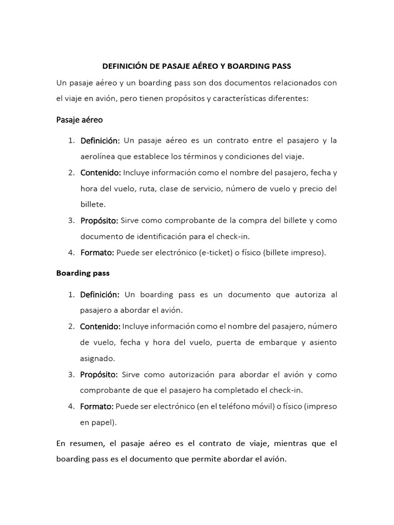 Definición de Pasaje Aéreo y Boarding Pass - 3 | PDF