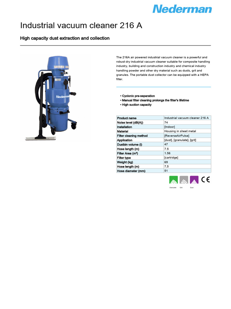 Product Leaflet Industrial Vacuum Cleaner 216 A 90 | PDF | Vacuum ...