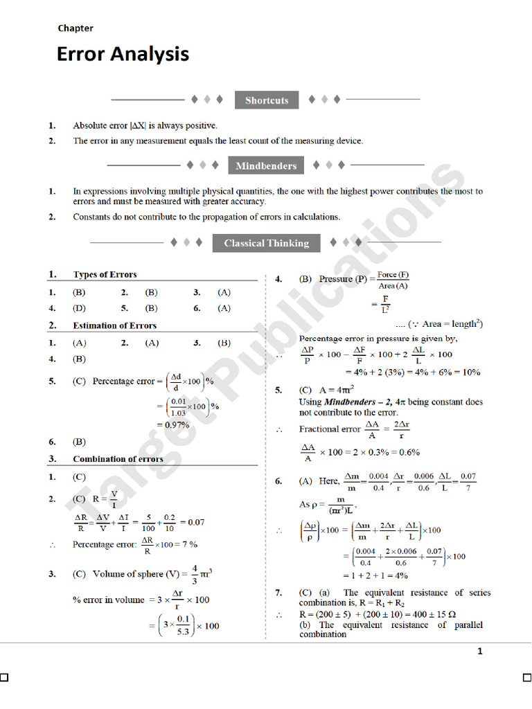 MHT-CET Triumph - Physics - Solutions To The Relevant Questions of The Chapter Error Analysis | PDF