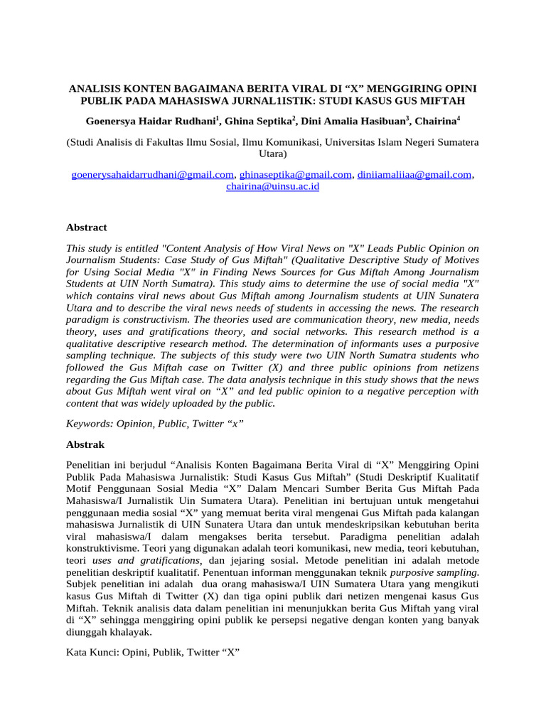 Berita Viral Gus Miftah di "X" | PDF