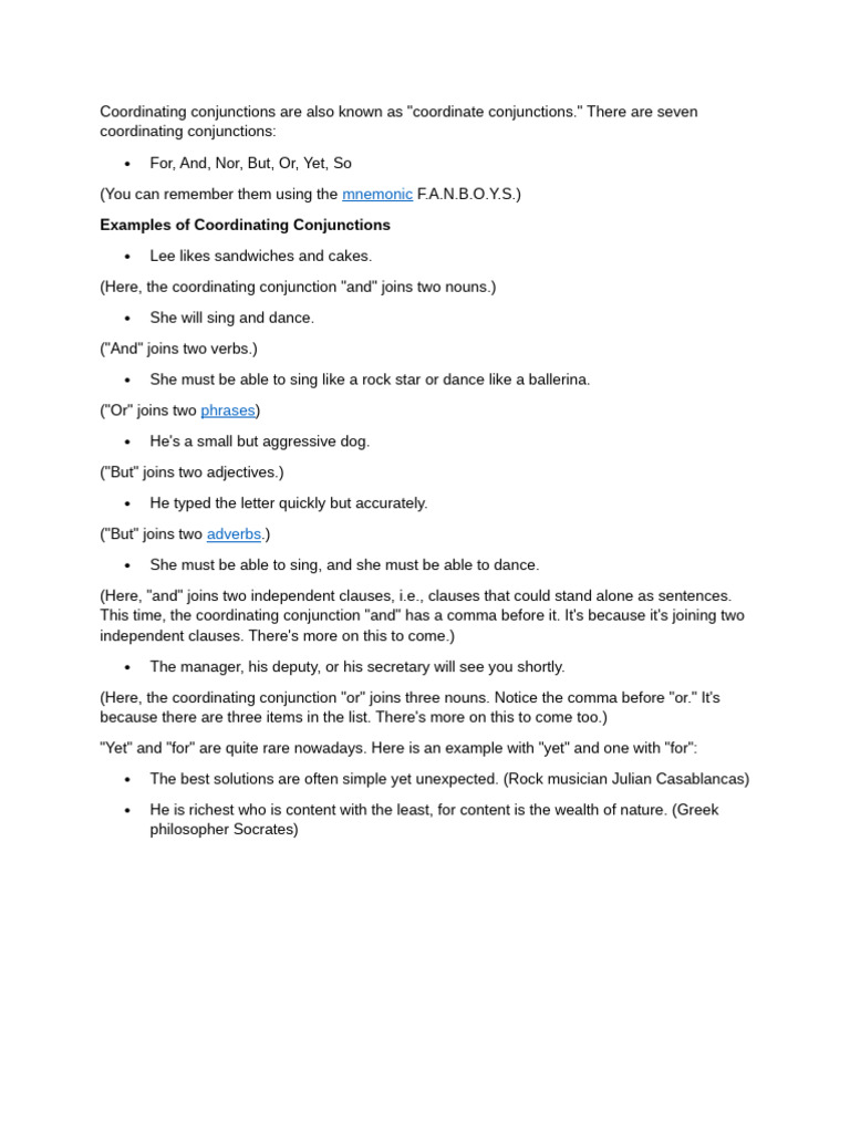 Coordinating conjunctions are also known as | PDF | Language Mechanics | Linguistics