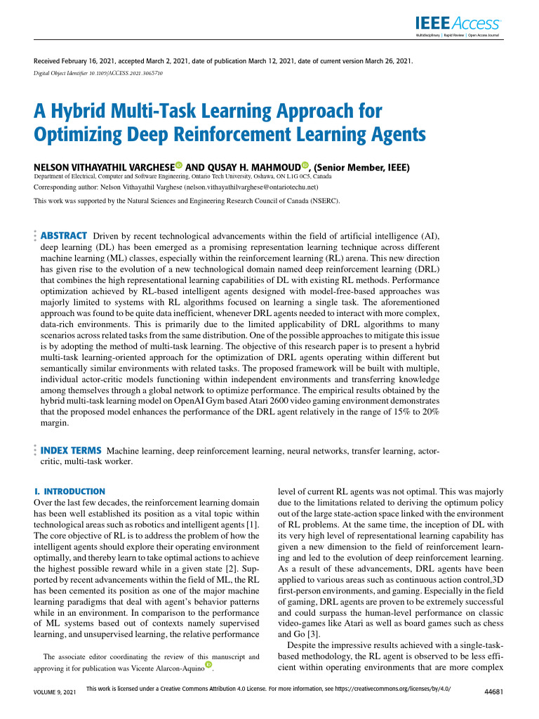 A Hybrid Multi-Task Learning Approach For Optimizing Deep Reinforcement Learning Agents | PDF ...