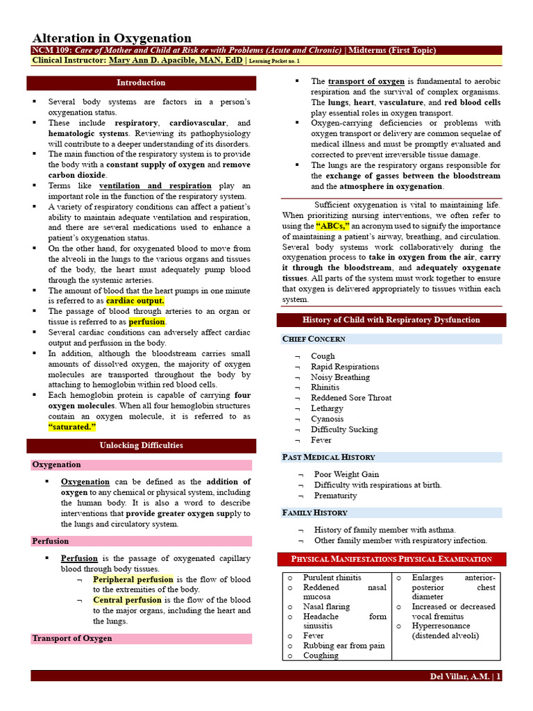 Alteration in Oxygenation Upper Respiratory Tract Only | PDF ...