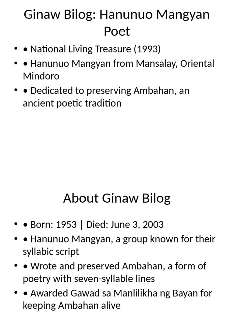 Ginaw Bilog: Preserving Ambahan Poetry | PDF