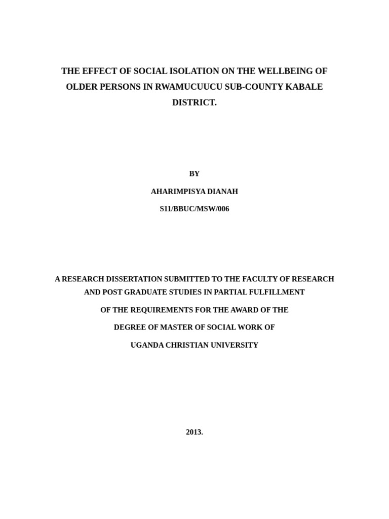 Masterof Social Work Dissertation | PDF | Social Exclusion | Loneliness