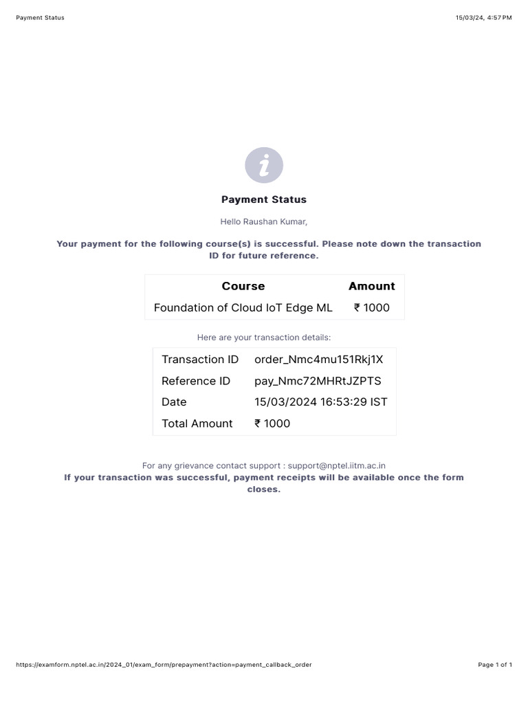 Payment Status Cloud IoT and Edge ML NPTEL | PDF