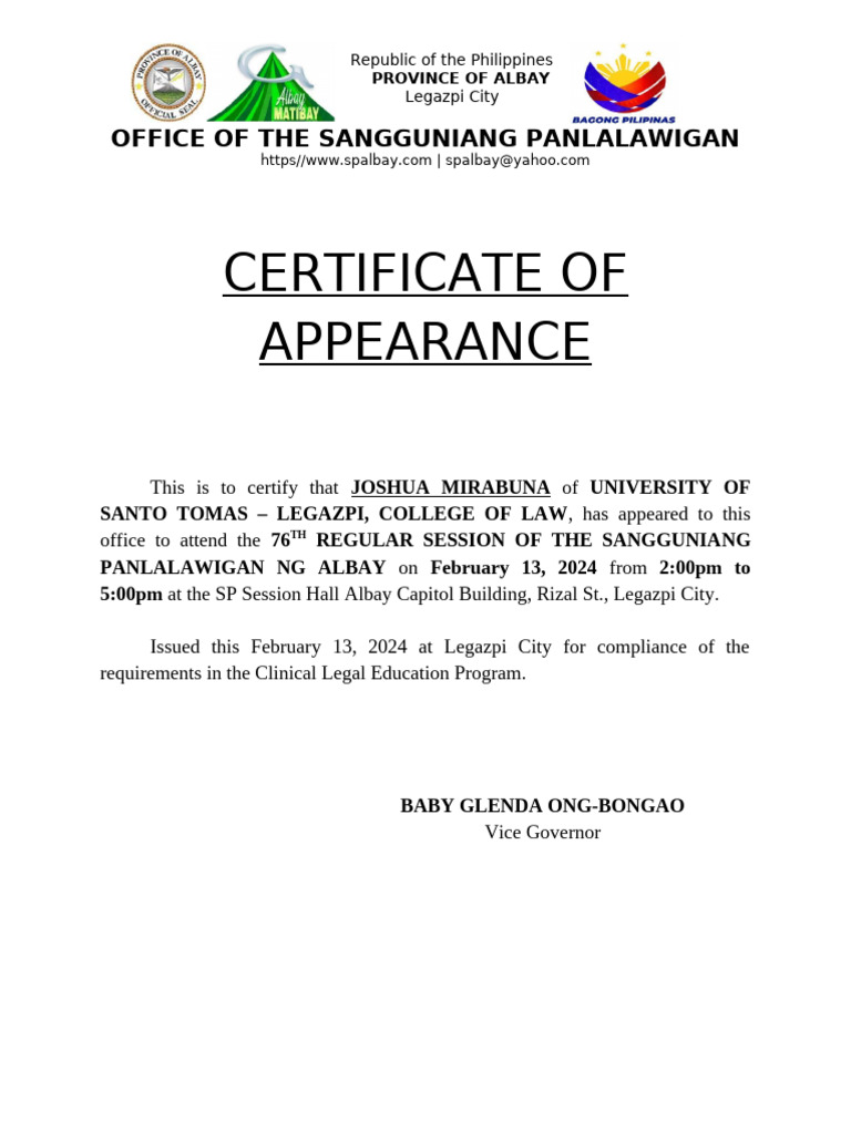 Certificate of Appearance - Clep | PDF