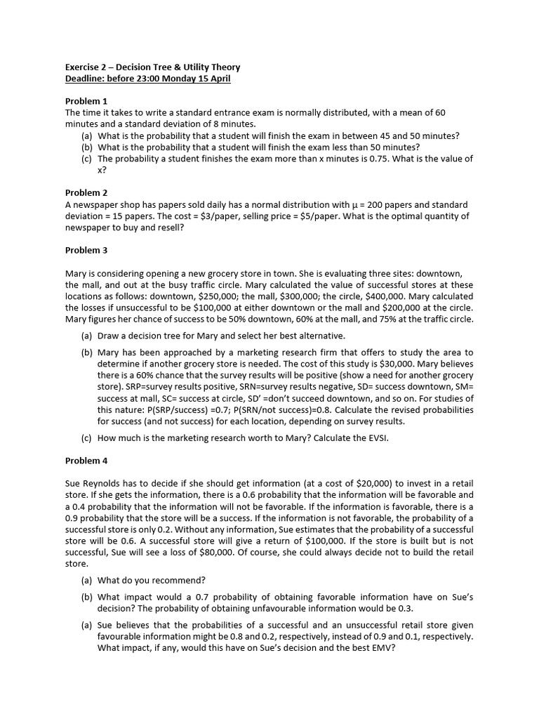 Decision Tree Exercises Overview | PDF | Normal Distribution | Utility