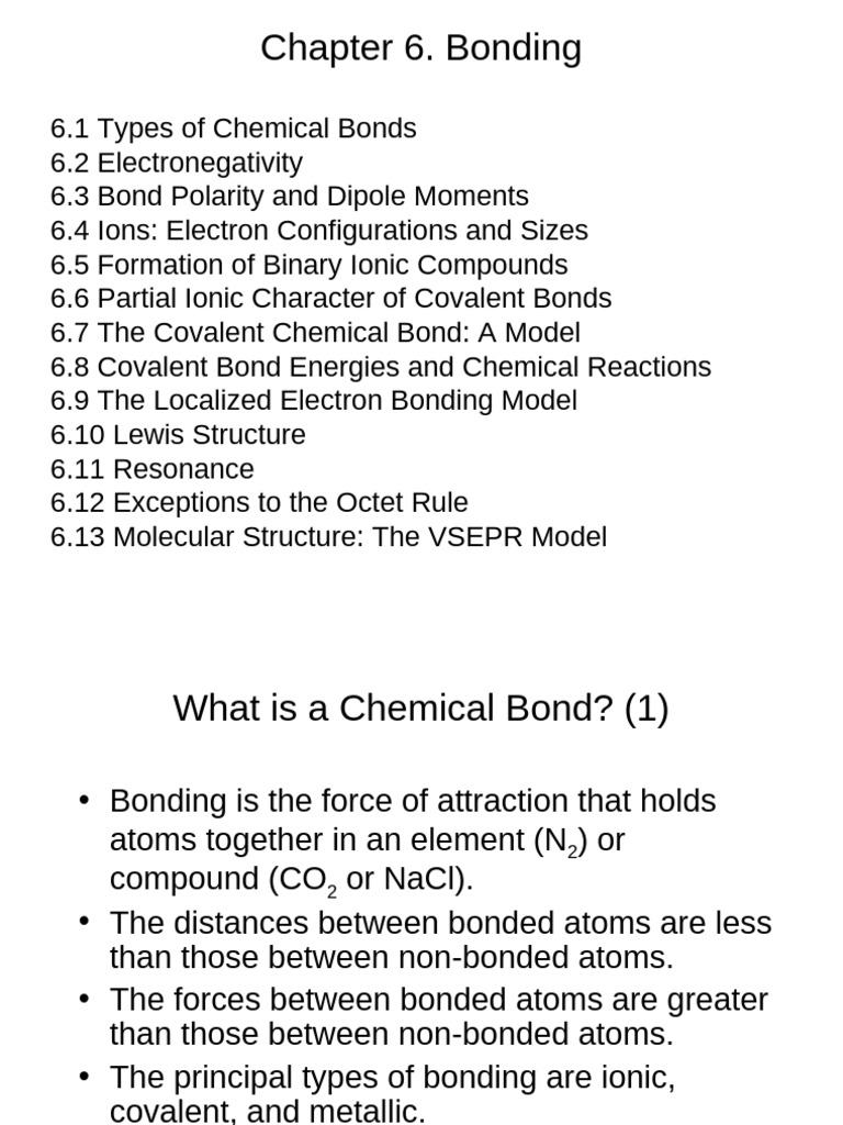 Chapter 6 Bonding Lecture Notes | PDF | Chemical Bond | Chemical Polarity