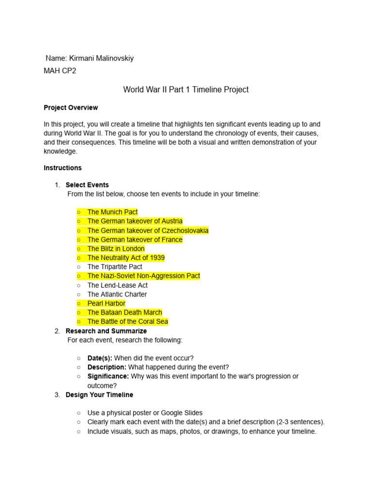 MAH CP2 WWII P1 Timeline Project | PDF | Cognition