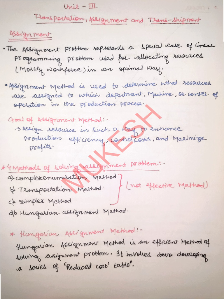 Unit - III Assignment Problem | PDF