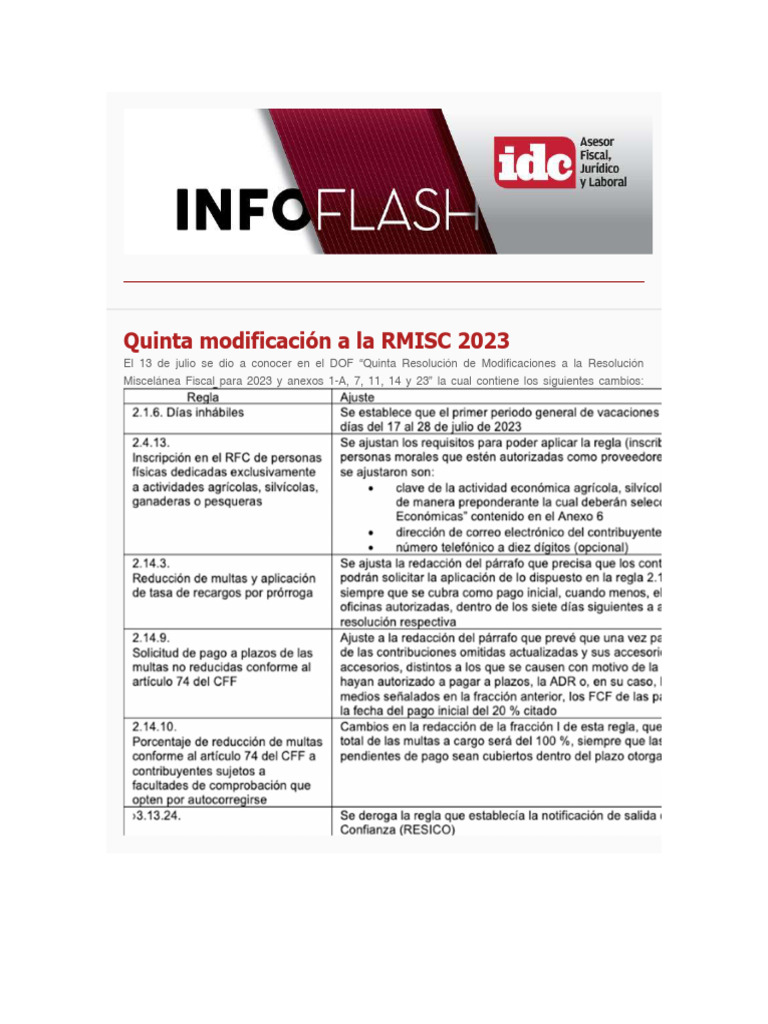 Cambios en la RMISC 2023 y Anexos | PDF
