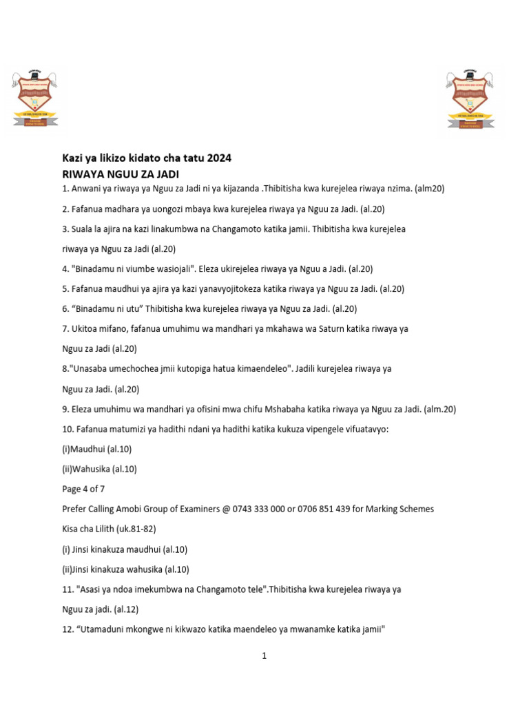 Kiswahili-Form 3 Holiday Assignment | PDF