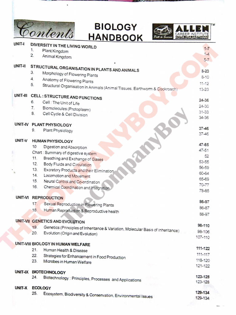 Allen Handbook of Biology Formulae For JEE NEET | PDF