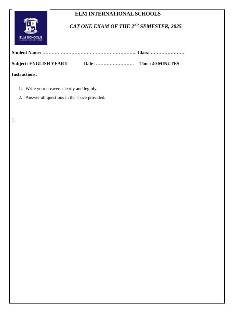 Year 9 English Exam 2025 | PDF