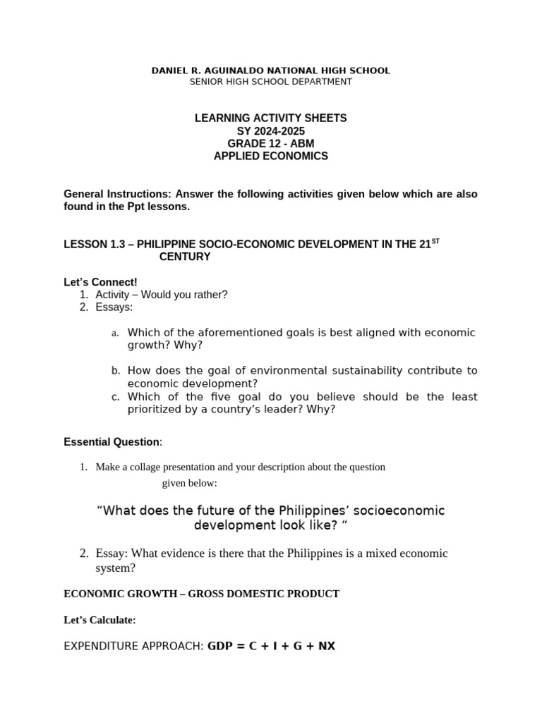 Grade 12 ABM Applied Economics Activities | PDF