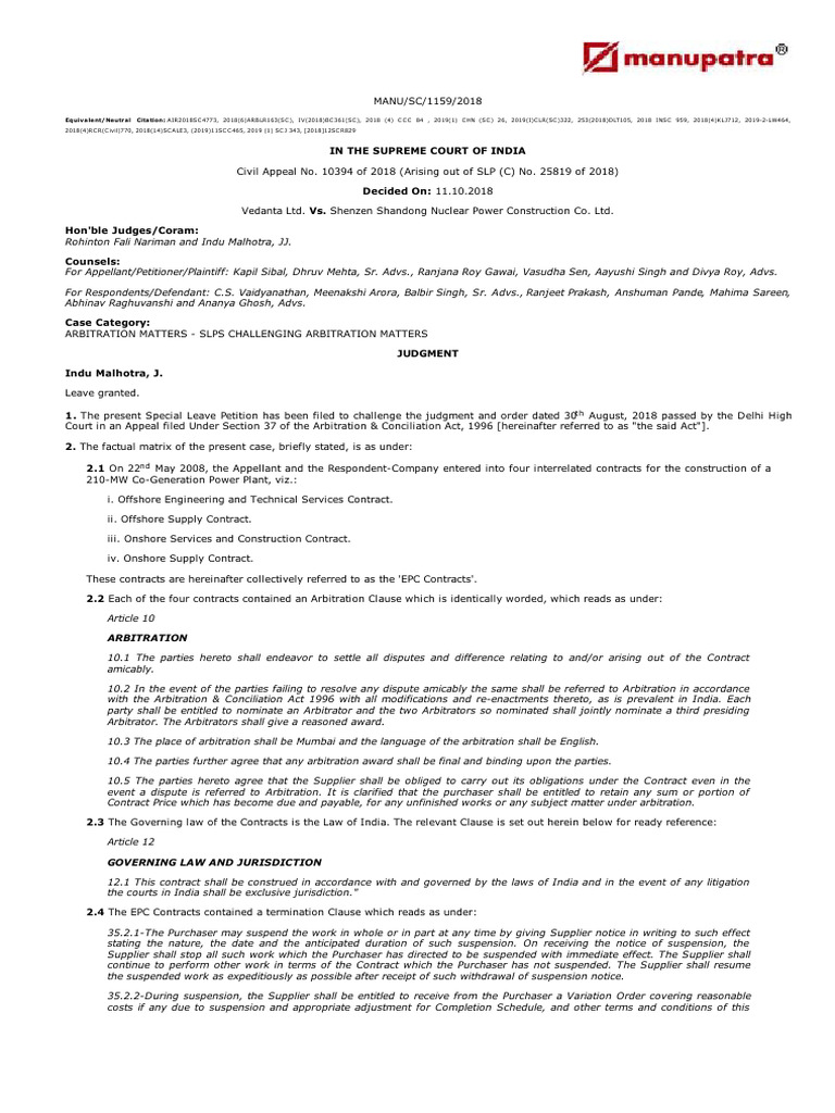 Vedanta LTD V Shenzen Shandong Nucleqar Power | PDF | Interest ...
